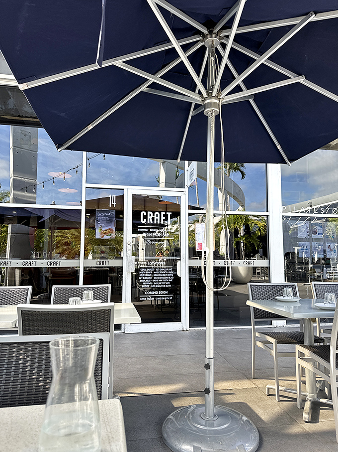 CRAFT's outdoor seating beckons under navy umbrellas &ndash; because sandwiches taste better when eaten in the shade with ocean breezes.