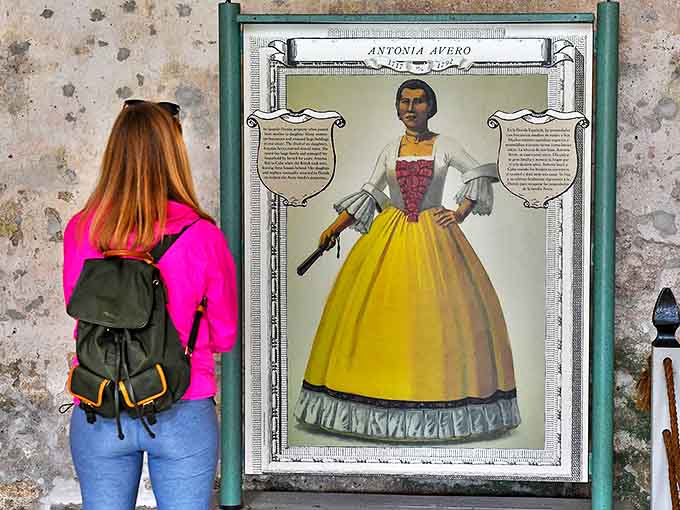 A colorful historical display brings the fort's past inhabitants to life. History lessons are always better with visual aids.