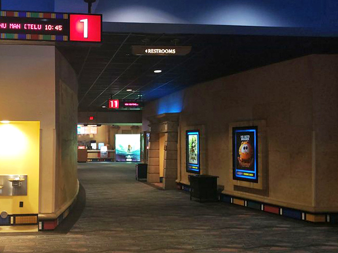 The iconic Cinemark sign crowns this temple of cinema, beckoning film lovers from miles around.