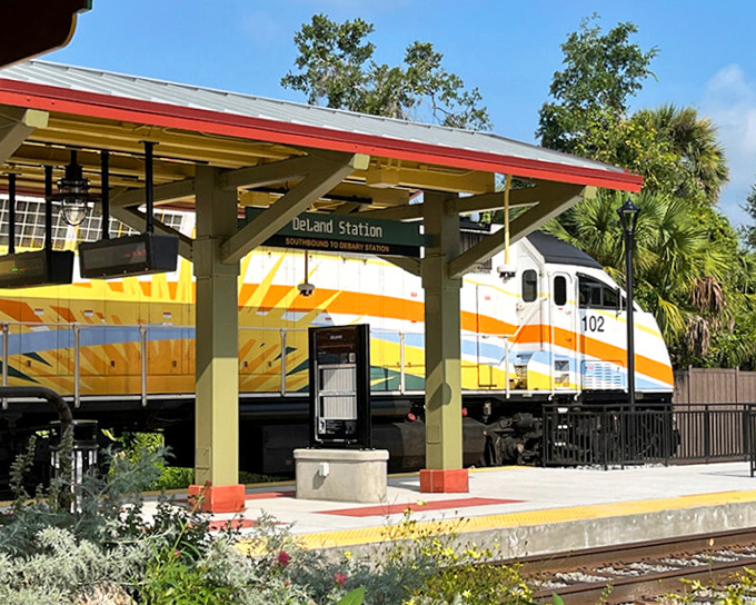 DeLand's station welcomes the iconic train, its covered platform offering blessed shade from the relentless Florida sun that tourists underestimate.
