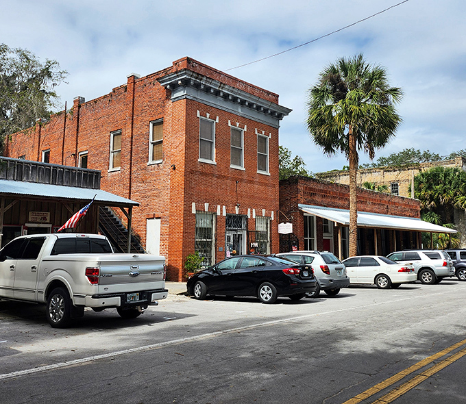 The town's historic district boasts pristine white buildings with red accents, creating a postcard-perfect scene under Florida's blue skies.