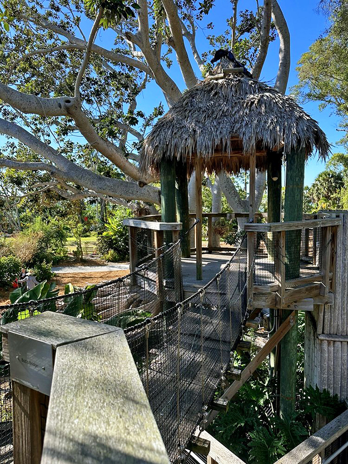 This elevated thatched-roof treehouse proves that the best views are always worth climbing for – childhood dreams realized for grown-ups.