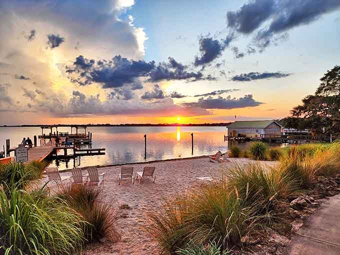 Sunset painters couldn't dream up a more perfect scene &ndash; Adirondack chairs facing Lake Dora's shimmering waters as day gives way to dusk.