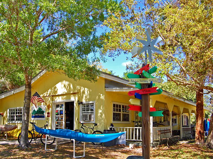 Halpatiokee Outfitters stands ready for adventure like a cheerful yellow basecamp for explorers of all experience levels.