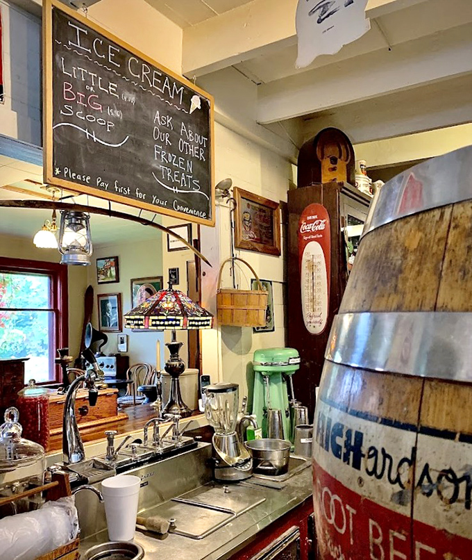 The ice cream counter promises simple pleasures with no-nonsense sizing &ndash; "Little," "Big," and "Scoop" need no marketing department's clever renaming.