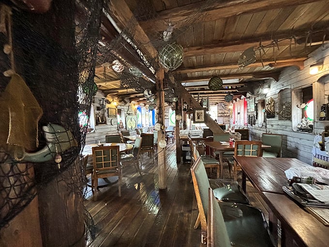 Dining inside feels like you've stumbled into a seafarer's tavern where the fish tales are actually art installations.
