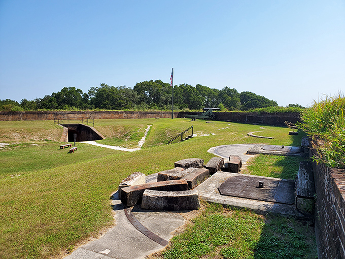 Military precision meets architectural beauty in this open area where soldiers once drilled under the watchful eyes of commanding officers.