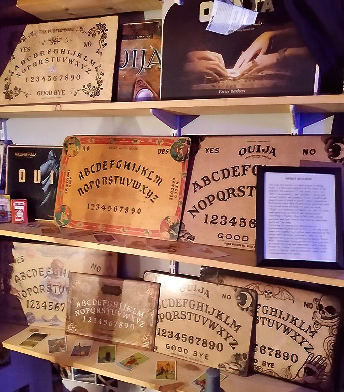 The museum's impressive Ouija board collection spans decades of design, from ornate Victorian models to mass-produced versions that somehow seem equally unsettling.