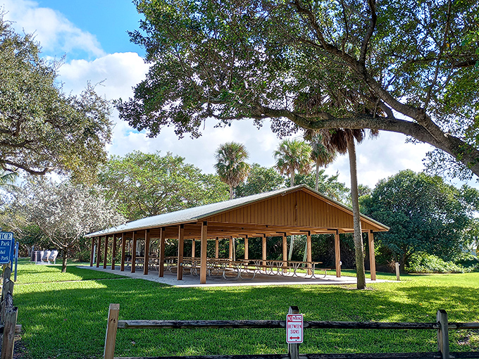 The pavilion offers a shaded sanctuary for picnickers, where sandwiches somehow taste better with a side of ocean breeze.