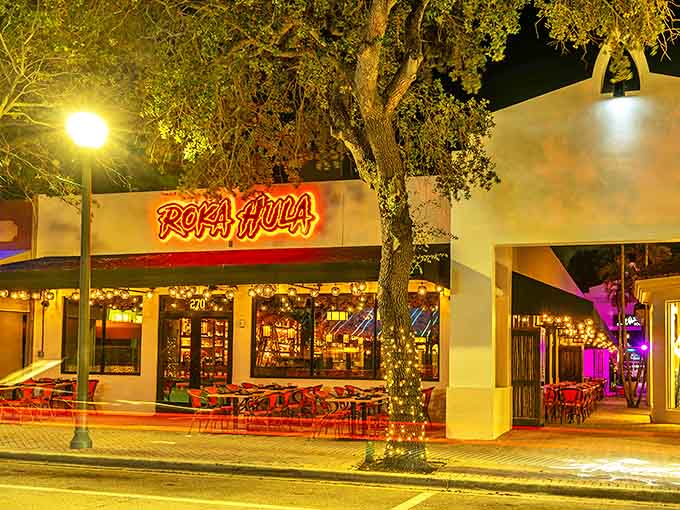 When the neon lights up, the party begins at this tropical hotspot where Pacific flavors meet Florida nights.