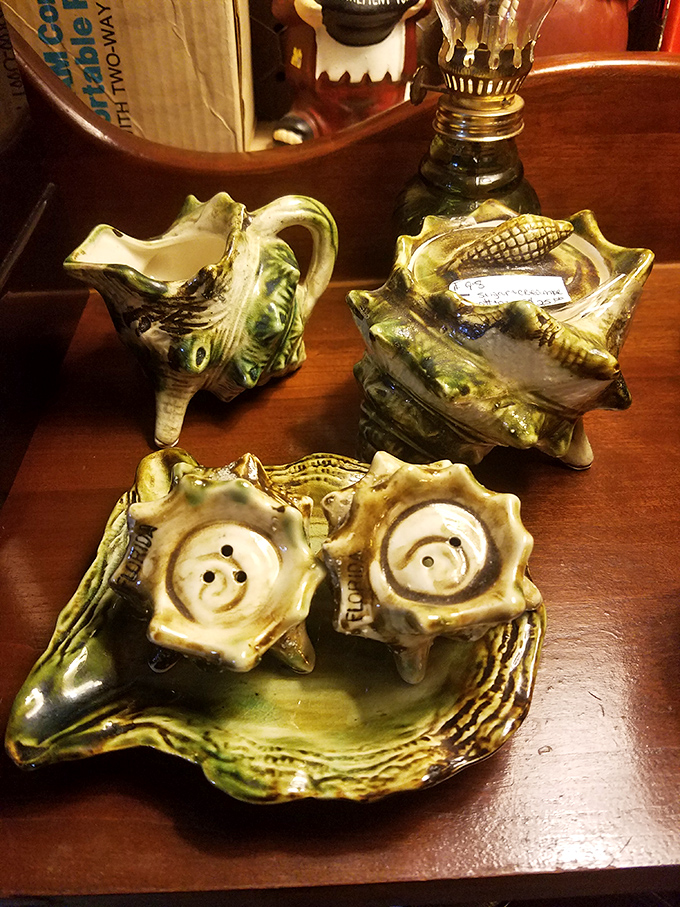 These whimsical seashell-shaped ceramic pieces transform ordinary sugar and cream service into a beach-themed conversation starter for your next coffee klatch.