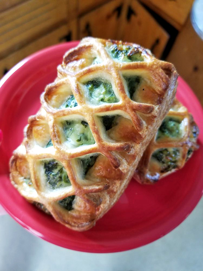 Spinach & Feta Bistro: Flaky pastry windows revealing a savory green filling &ndash; like edible stained glass for the hungry soul.