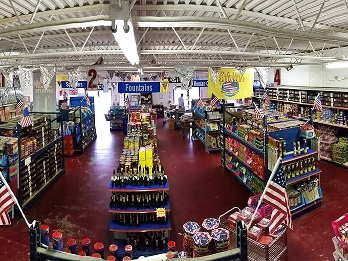 Aisles packed with colorful pyrotechnics promise spectacular celebrations, organized with the precision of a Fourth of July parade.