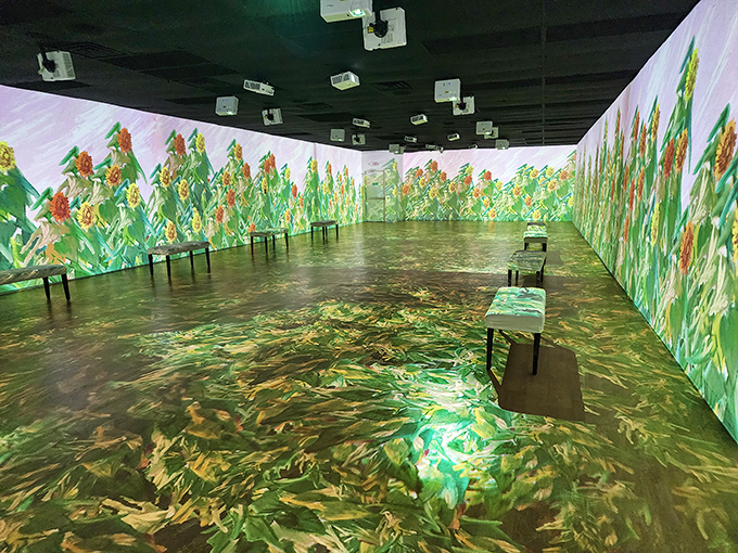Van Gogh&rsquo;s famous Sunflowers, now totally surrounding you! Standing in this immersive field is a vibrant, dazzling experience.