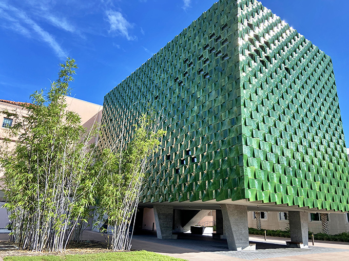 Modern meets ancient in this jade-green architectural gem. Like wearing emeralds with your best suit.