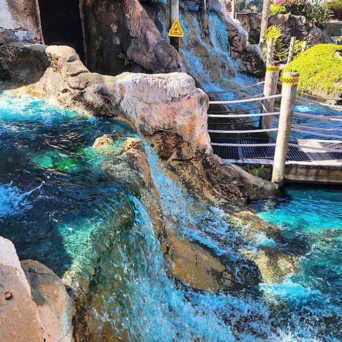 Waterfall Bridge Area: Cross rustic bridges as water tumbles over rocks below &ndash; the sound creates a soothing soundtrack for your mini-golf showdown.