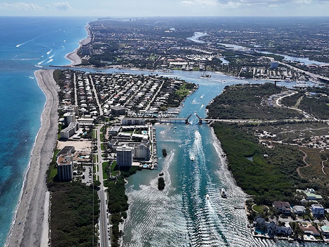 This aerial view reveals how Blowing Rocks Preserve sits perfectly between the Atlantic Ocean and the Indian River Lagoon.