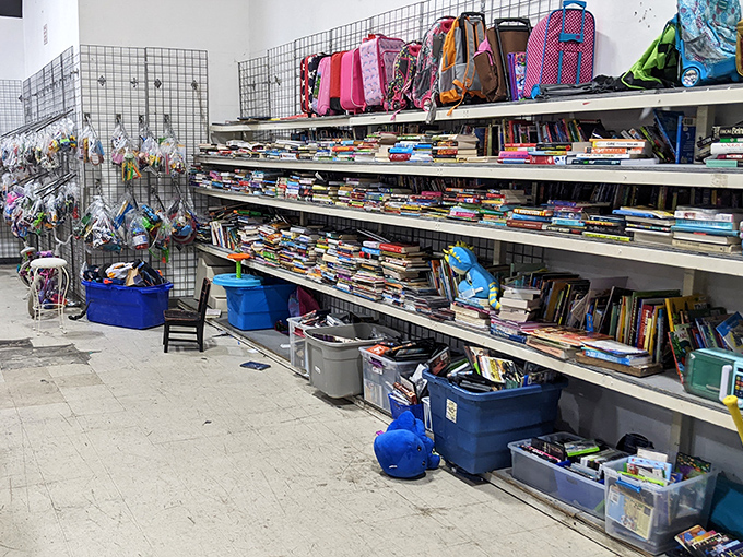 The book section offers literary treasures for every taste, from dog-eared paperbacks to pristine hardcovers, all waiting to transport readers for pennies on the dollar.