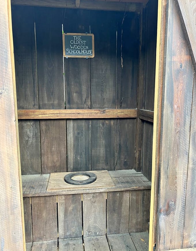 Historic Outhouse: The original "restroom" experience that makes modern plumbing seem miraculous. No smartphone scrolling opportunities in this tiny wooden chamber!