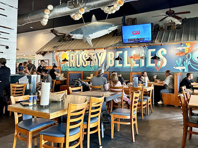 The dining room buzzes with the happy murmurs of people having religious experiences with seafood that was swimming just hours before serving.