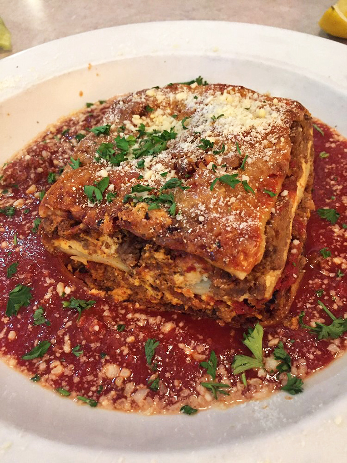 Lasagna that deserves its own gold record &ndash; layers of pasta, meat, and cheese swimming in rich tomato sauce that would make any Italian grandmother nod in approval.