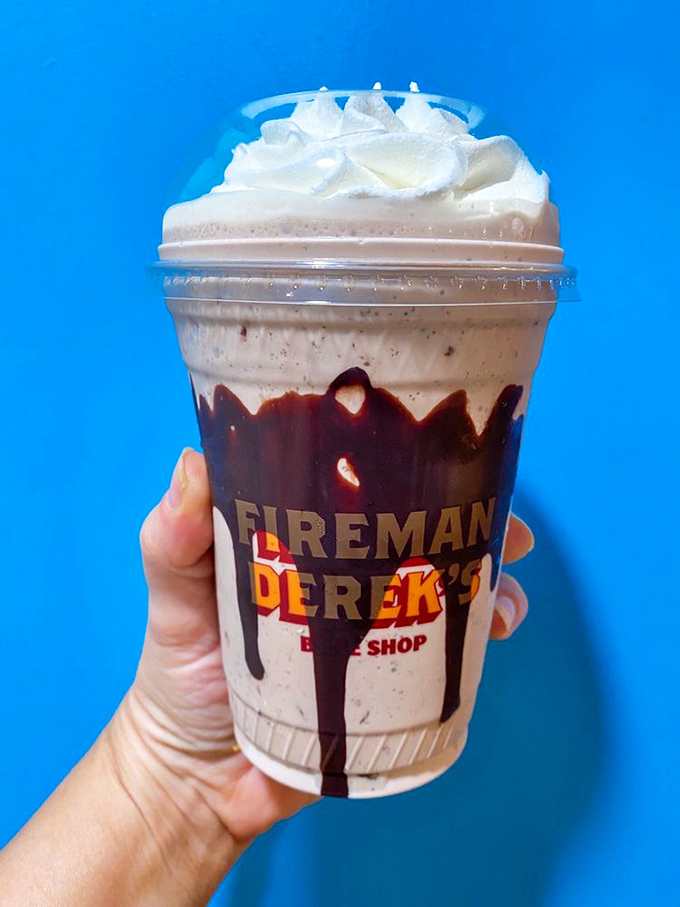 Dessert inception &ndash; pie blended with ice cream, crowned with whipped cream and chocolate drizzle. Straw optional, spoon recommended.