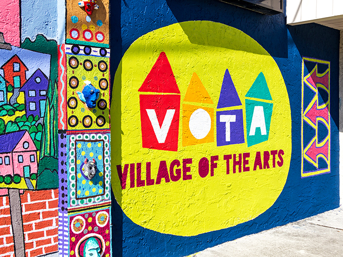 The VOTA logo pops against vibrant murals &ndash; a colorful signpost announcing you've officially entered the imagination zone.