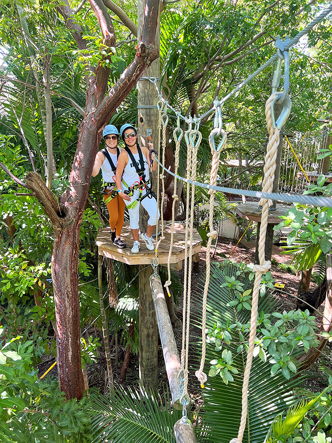 Two friends, one platform, and endless stories to tell later. The shared adventure creates bonds stronger than the safety harnesses.