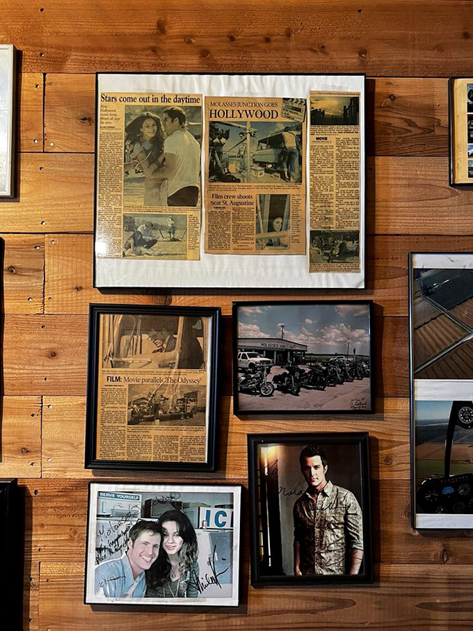 Wall-mounted memories reveal Molasses Junction's brush with Hollywood &ndash; signed photos and newspaper clippings document its silver screen appearances.