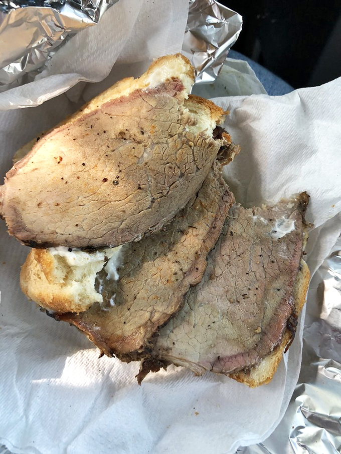 This isn't just a sandwich; it's a monument to simplicity &ndash; thick-sliced roast beef on white bread proves good ingredients need little embellishment.