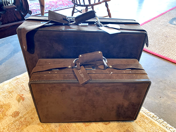 This vintage belted brown suede luggage set has survived decades of adventures and stands ready for many more &ndash; or perhaps a stylish afterlife as sophisticated home d&eacute;cor.