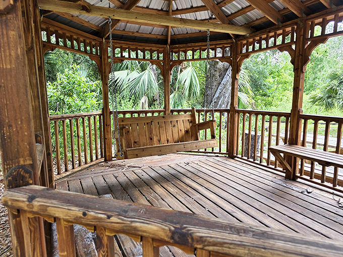 This rustic gazebo offers 360-degree forest views and shelter from sudden Florida showers &ndash; Mother Nature's version of a VIP lounge.