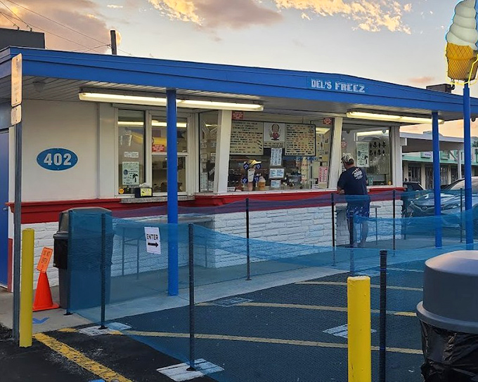 Del's Freez's classic blue and white stand has been stopping traffic and starting smiles for decades.