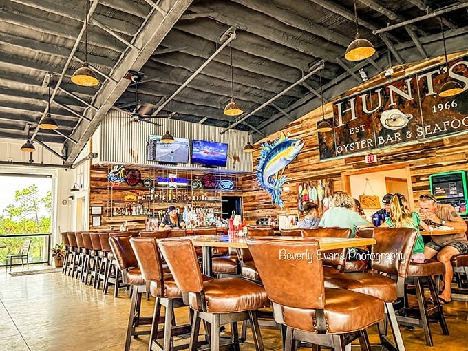 The inviting bar at Hunt's Oyster Bar welcomes seafood lovers to pull up a stool and discover why their fresh-shucked oysters have a cult following.
