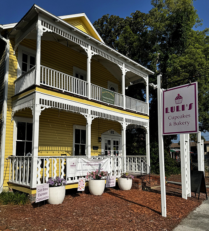 The pink sign and white porch railings create the perfect backdrop for St. Augustine's sweetest destination.