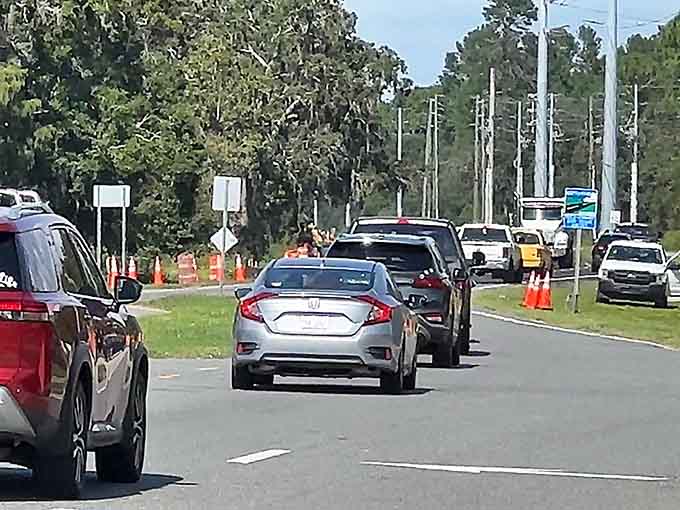 Traffic on this road might move slowly, but at least you're not stuck behind a phantom hitchhiker who vanishes mid-conversation.