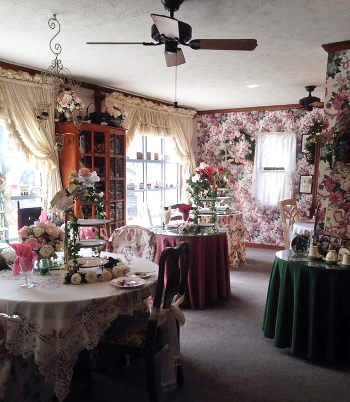 Inside, a riot of floral patterns, vintage furniture, and delicate teacups creates a nostalgic wonderland for tea lovers.