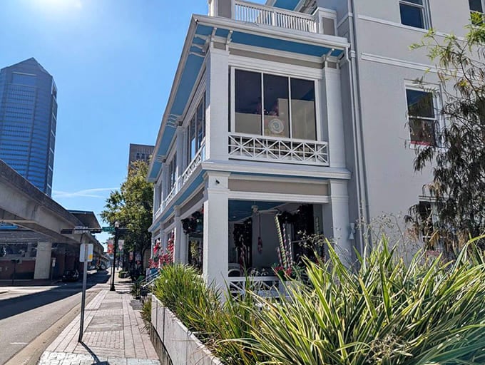 The elegant architecture of Sweet Pete's Candy creates an impressive home for handcrafted sweets and treats.