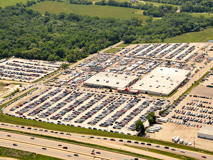 Bird's eye view of retail paradise! 7 Mile Fair sprawls across 40 acres with enough parking to accommodate a small city.