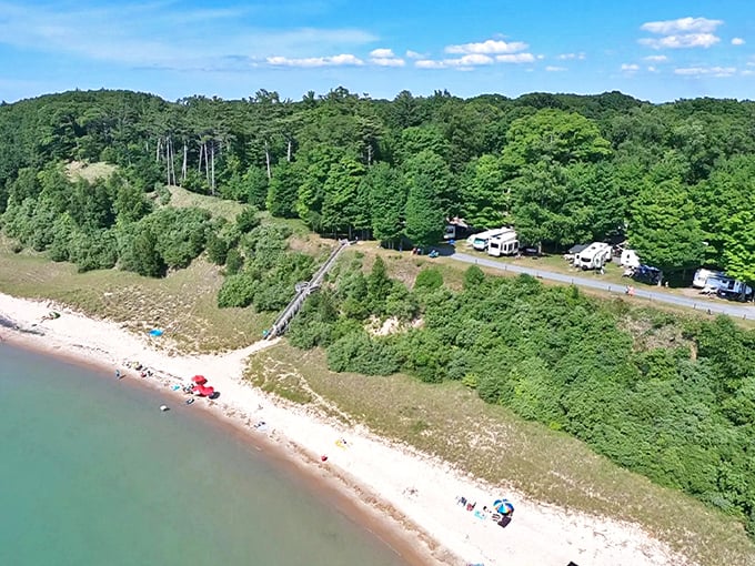 Buttersville Park welcomes visitors with its iconic red sign &ndash; the gateway to Michigan's coastal paradise.