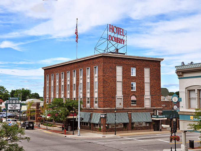 The stately brick exterior of the Doherty Hotel in Clare gives little hint of the whimsical Irish-themed treasure hiding inside its historic walls.