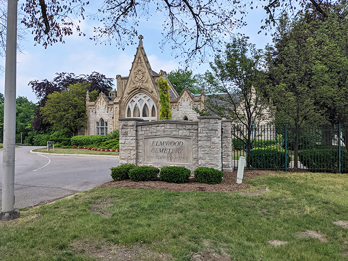 The Gothic Revival entrance to Elmwood Cemetery stands as a majestic portal between present-day Detroit and its storied past.