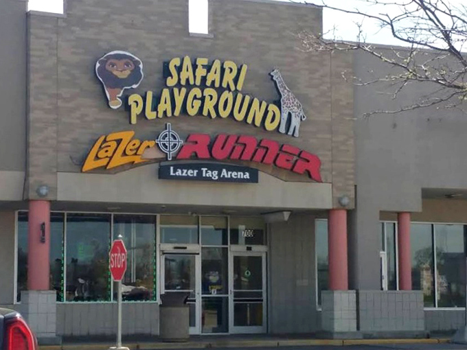 The welcoming facade of Safari Playground beckons adventure-seekers with its playful signage and promise of indoor safari thrills, no passport required.