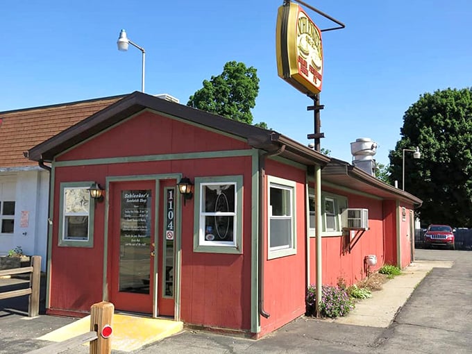 The unassuming red exterior of Schlenker's Sandwich Shop hides a burger paradise that's been drawing fans from across the country for generations.