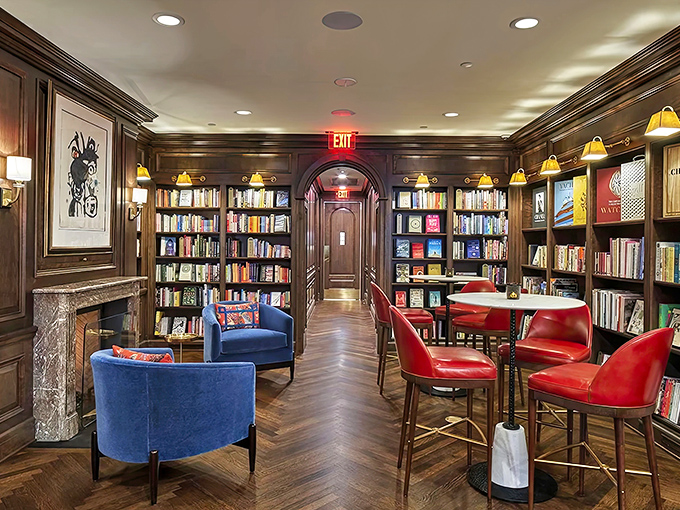 Those blue velvet chairs aren't just furniture, they're an invitation to stay awhile and get lost in a good story.