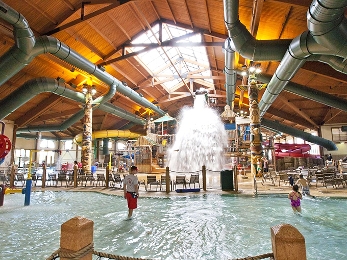 The heart-stopping centerpiece of Great Wolf Lodge's indoor water paradise &ndash; where summer lives year-round under rustic wooden beams and twisting slides.