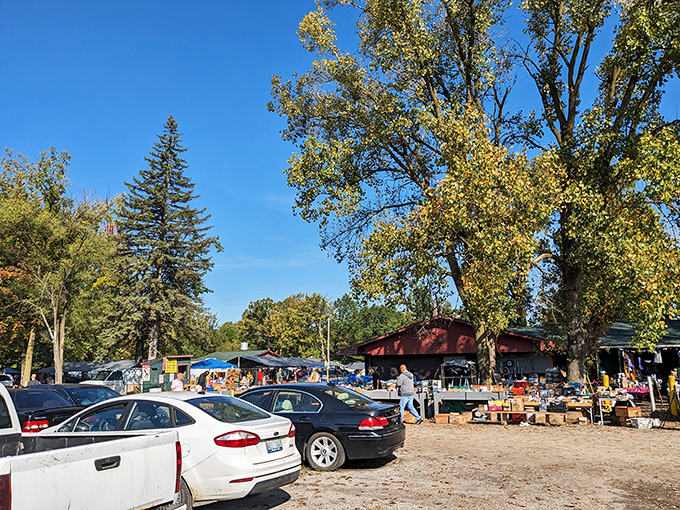 Welcome to treasure hunter's paradise! Greenlawn Grove Flea Market's entrance sign promises adventures in vintage collecting under Michigan skies.