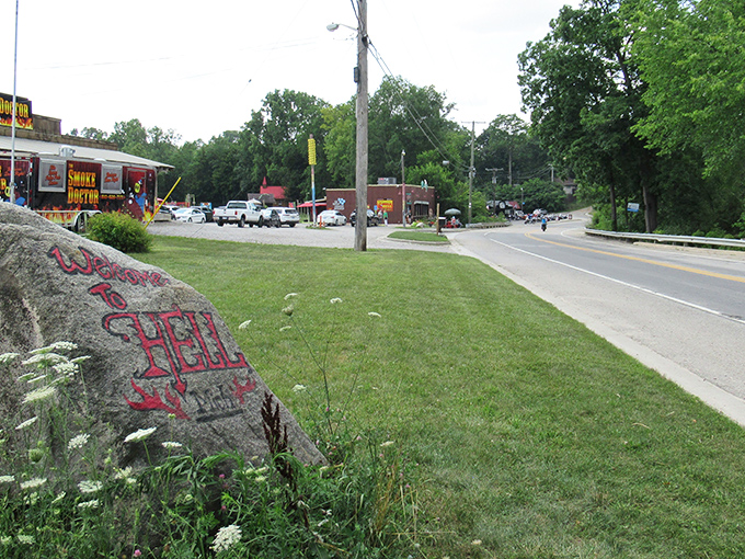 Hell, Michigan's famous roadside boulder announces your arrival to this quirky community with unmistakable flair and humor.