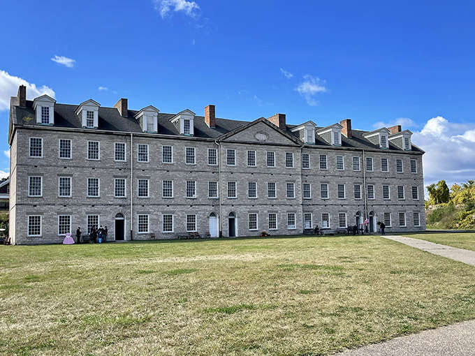 This limestone giant has been standing guard over Detroit since the 1840s, looking like it could still repel an invasion if needed, though these days the only attacks come from weather and time.