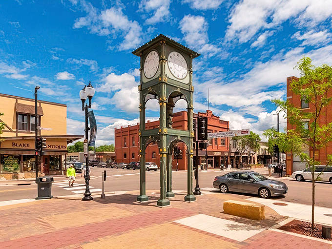 The iconic clock tower stands sentinel over downtown Hopkins, inviting visitors to slow down and savor small-town charm.